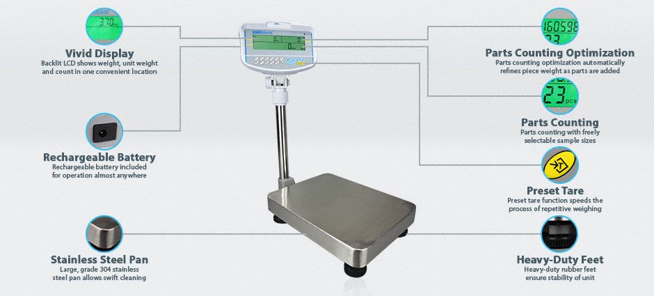 ADAM EQUIPMENT 32kg/70 lb. Digital LCD Platform Bench Scale - 15Y037 ...